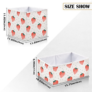 Vnurnrn Kawaii Strawberry Cube Storage Bins, Collapsible Storage Box with Support Board, Foldable Fabric Baskets for Shelf Closet Cabinet 11.02×11.02×11.02 in