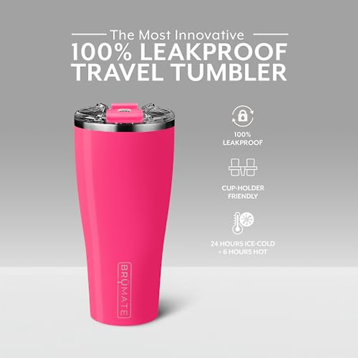 BrüMate Nav XL 32oz 100% Leak Proof Insulated Travel Tumbler with Magnetic BevLock™ Lid - Double Wall Cup-Holder Friendly Stainless Steel Mug (Neon Pink)