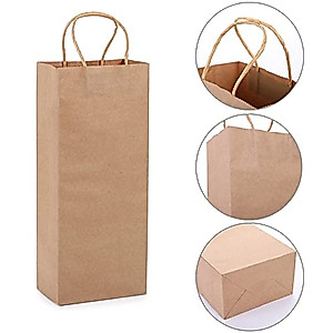 WUWEOT 50 Pack Kraft Paper Bags, 5.4"x3.3"x13" Recyclable Brown Wine Bags Paper Gift Bags Retail Bags Shipping Bags With Handles Bulk