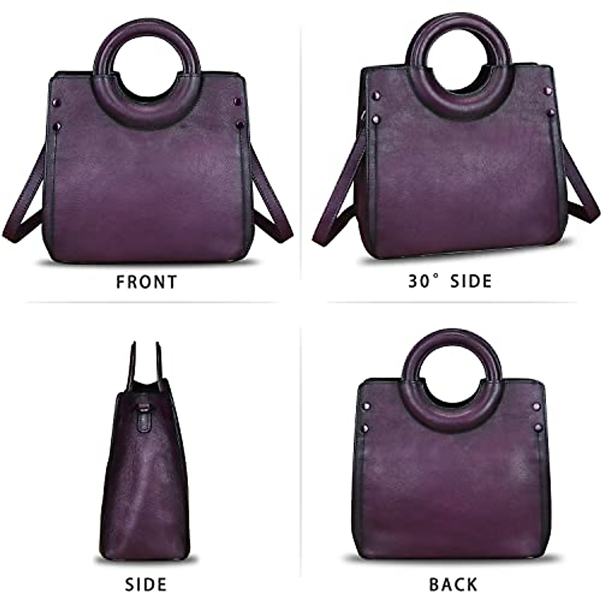 Genuine Leather Satchel for Women Leather Handbag Top Handle Bags Handmade Purse Vintage Tote Bag Crossbody Handbags Hobo Bag (Purple)