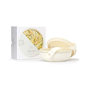 W&P Porter Ceramic Bowl Lunch Container w/ Protective Non-slip Exterior, Cream 1 Liter | Lid & Snap-tight Silicone Strap | Food Storage, Bento Box, Meal Prep | BPA-Free Ceramic