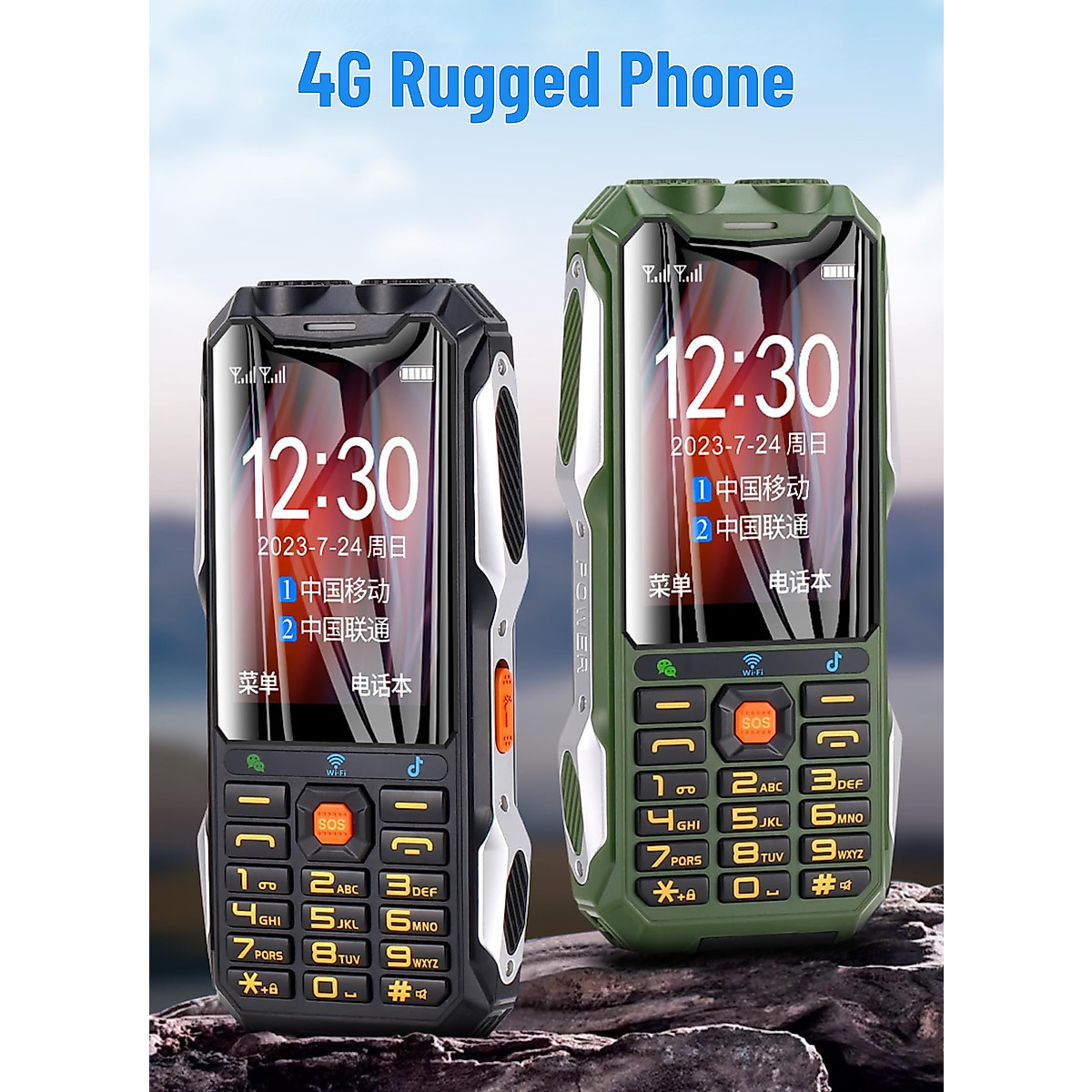 Rugged Senior Cellphone, 4G Large Mobile Phone for Elderly, 4in, 18000mAh Battery, Sound Quick Dial Phone for Android 7.0, Dual LED Lights (Black)