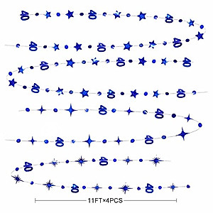 Navy Blue 40th Birthday Decorations Number 40 Circle Dot Twinkle Star Garland Metallic Hanging Streamer Bunting Banner Backdrop for Women 40 Year Old Birthday Forty Anniversary Party Supplies