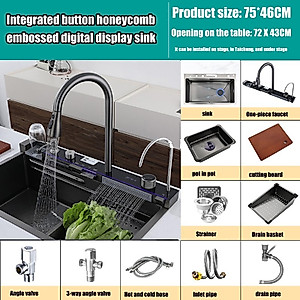 Smart Kitchen Sink With Digital Display,Nano 304 Stainless Steel Kitchen Sink With Flying Rain, Pull-Out Faucet, Pressurized Cup Washer