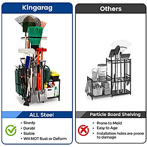 Garden Tool Organizer for Garage, Yard Tools Organizer with 2-tier Metal Shelve, Garage Tool Rack Hold Up to 50 Tools, Garden Tool Storage, Heavy Duty Steel, Yard Tool Holder for Garage, Shed, Outdoor