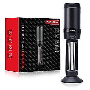 Electric Smart Herb and Spice Grinder, Grinding Fill Integrated. Two-way Automatic, Upgrade Sharp teeth, Fine Grind, For Fluffy Product (Black)