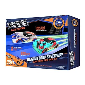 Tracer Racers 2.4 GHz Radio Control Remote Slot-Less, Cordless Racing Blazin' Loop Speedway Track Set with Two Cars