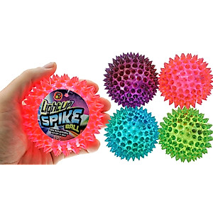 JA-RU Light Up Ball (4 Balls) Rubber Spiky Balls for Kids. Stress Relief Toy Autism Sensory Products. Dog Chew Toy Bulk Birthday Party Favors, Goodie Bag Stuffers. 699-4s