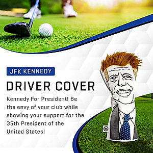 Pins & Aces Golf Co. American Classic Premium Headcover - Quality Leather, Hand-Made Head Cover - Style and Customize Your Golf Bag - Tour Inspired, JFK Kennedy Golf Design (Driver)