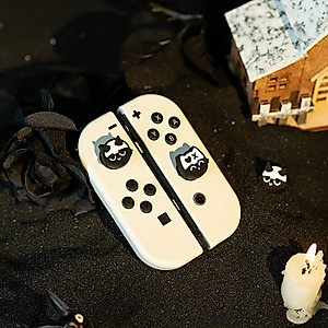 GeekShare Halloween Cute Silicone Joycon Thumb Grip Caps, Joystick Cover Compatible with Nintendo Switch/OLED/Switch Lite,4PCS - Skull Cat