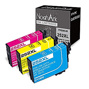 NoahArk 3 Packs 252XL Remanufactured Ink Cartridge Replacement for Epson T252XL 252 XL for Workforce WF-3630 WF-3640 WF-7610 WF-7620 WF-7110 WF-3620 WF-7210 WF-7710 WF-7720 Printer (1C/1M/1Y)
