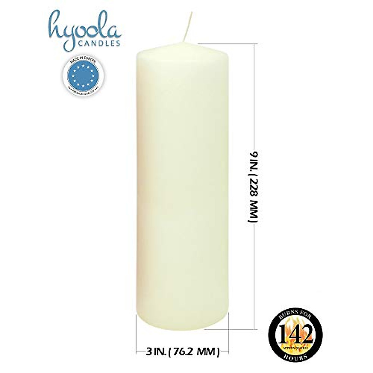 Hyoola Ivory Pillar Candles 3x9 Inch - Unscented Pillar Candles - 4-Pack - European Made