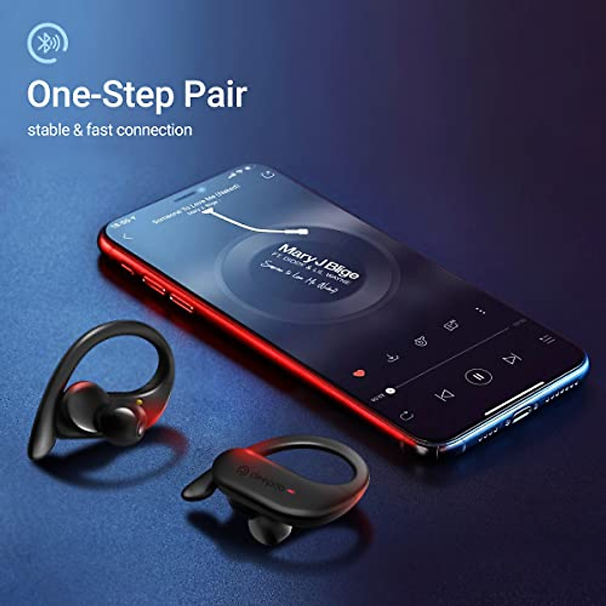 Deeprio Bluetooth Headphones 25H Play Back Stereo Sound Earphones in Ear IPX5 Waterproof with Microphone Over Ear Earbuds for Sports Running Workout Black