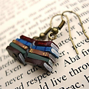 Kafeimiao Book Earrings for Woman,Mini Stack Book Earrings Library Color Multicolor Book Pendant Earrings,Costume Accessory,Best Gift for Easter,1 Pair(Pack of 1)