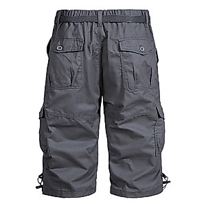 High Waisted Running Shorts Mens Elastic Waist Shorts Casual Linen Multi Pockets Cargo Short Waistband Camouflage Work Utility Tooling Shorts Gym Shorts with Zipper Pockets Men Dark Gray 2X