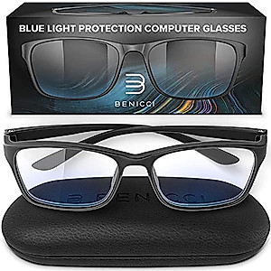 Stylish Blue Light Blocking Glasses for Women or Men - Ease Computer and Digital Eye Strain, Dry Eyes, Headaches and Blurry Vision - Instantly Blocks Glare from Computers and Phone Screens w/Case