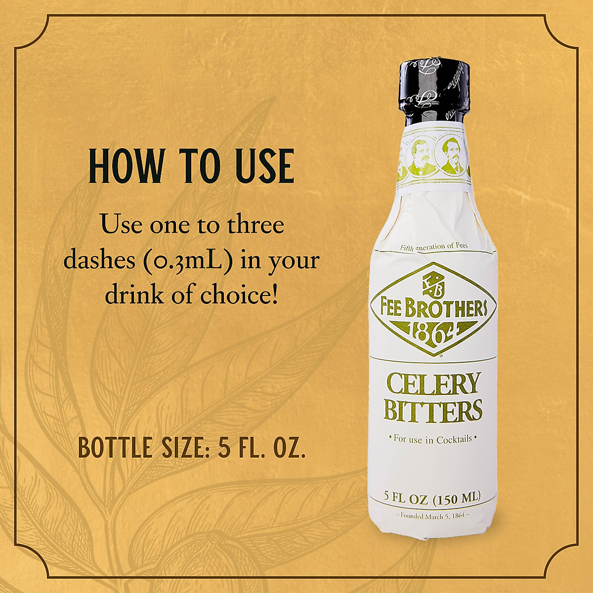 Fee Brothers Celery Cocktail Bitters - Aromatic Cocktail Mixer & Concentrated Flavoring, Gluten Free, Vegan-Friendly, 5 fl oz
