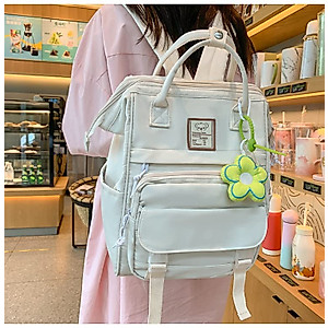 Kawaii Aesthetic Back to School Backpack for Girls and Boys Fashion School Bag in 3 Colors White (White)