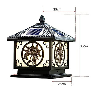 BOOHR Solar Post Lights, Chinese Pillar Light, 2-Color Adjustable, IP65 Waterproof Outdoor Post Lamp for Home Garden Courtyard Villa