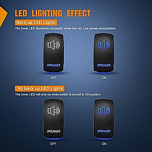 Nilight Speaker Rocker Switch Led Light Bar Switch 5 Pin Laser On Off SPST switches 20A/12V 10A/24V Switch Blue with Jumper Wires Set for Cars Trucks Boats ATVs UTVs RVs, 2 Years Warranty