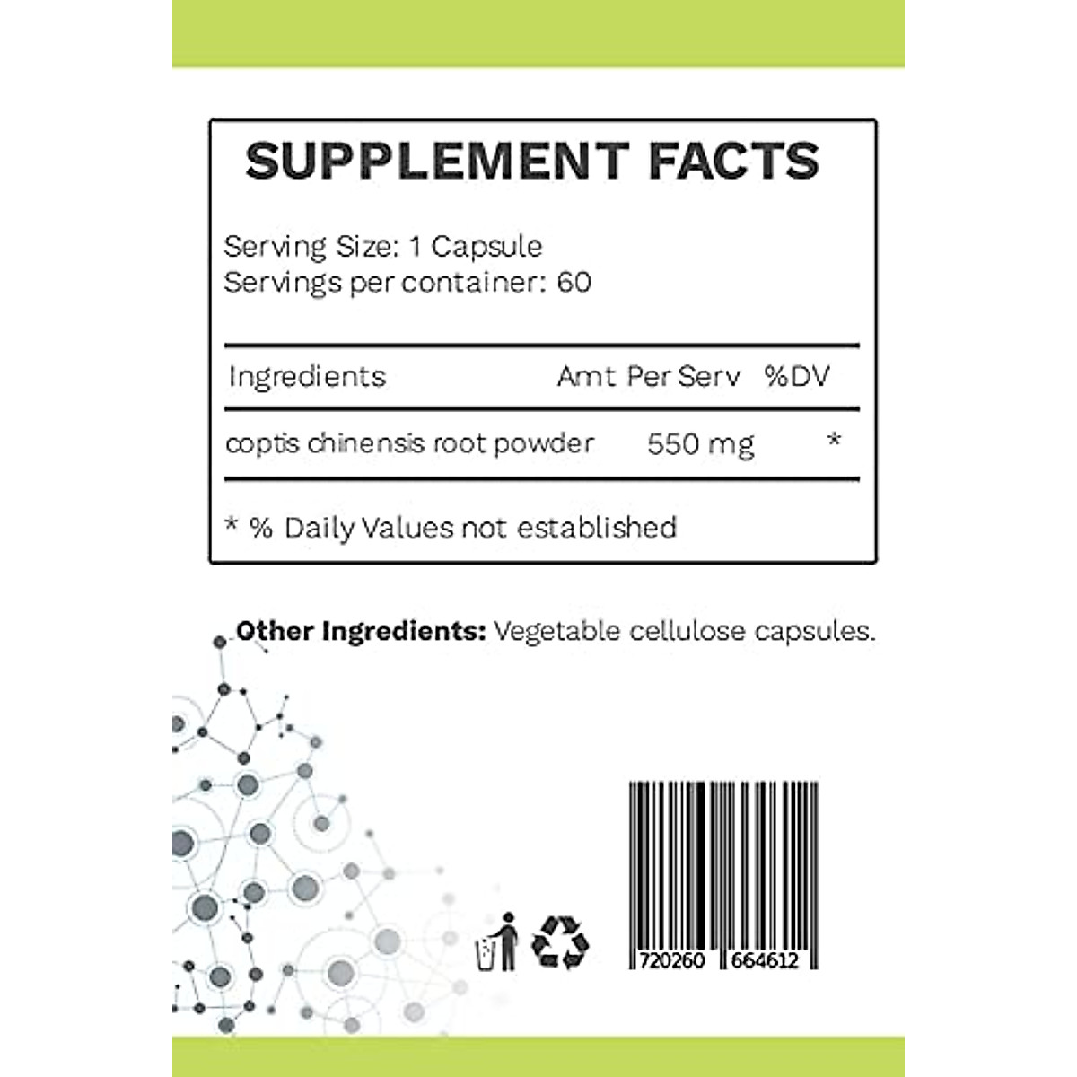 Chinese Coptis (coptis chinensis) - No Binder, No fillers - Potent Whole Herb Huang Lian Su - Goldthread 550mg Berberine Coptisine - Packaging May Vary