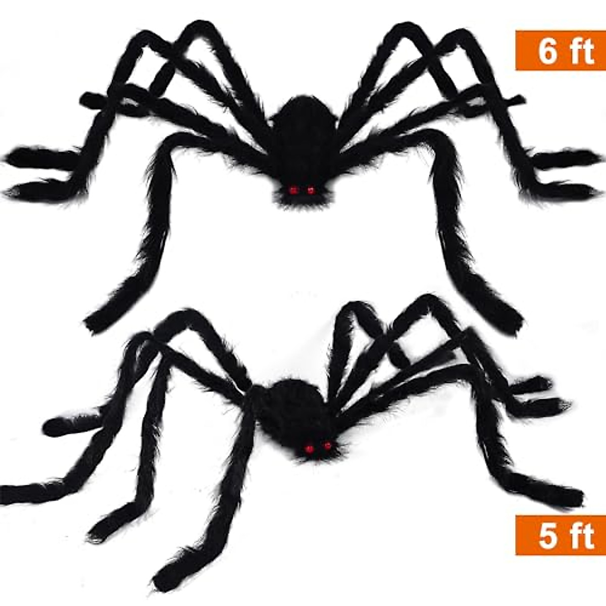 yosager 2 Pack Halloween Giant Spider Decorations, 6ft & 5ft Huge Foldable Hairy Scary Halloween Spider Prop, Black Spooky Spider for Indoor House Outdoor Yard Decorations