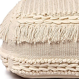 REDEARTH UNSTUFFED Pouf Ottoman Cover Textured Storage Cube Boho Bean Bag Footrest Stool for Living Room, Bedroom,Nursery,Farmhouse,Kidsroom, Patio, Gym; 100% Cotton (20"X20"X8"; Natural)
