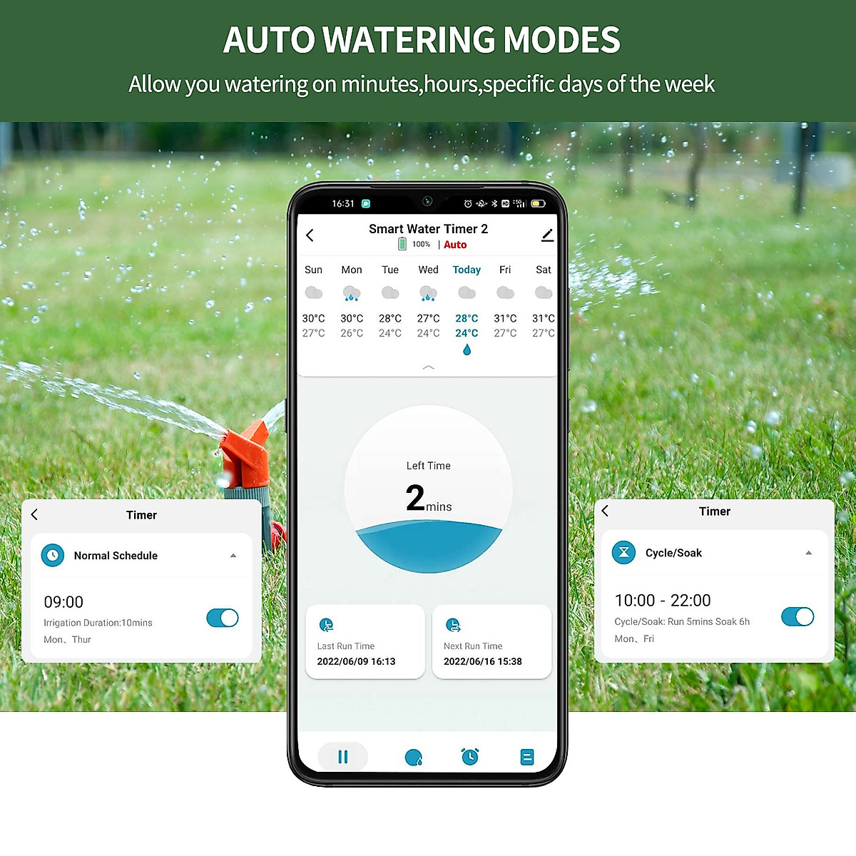 Bluetooth Sprinkler Timer, Single-Outlet Smart Water Timer Green Programmable Hose Timer with 3 Irrigation Mode of Rain Delay/ Manual/Automatic Outdoor Irrigation Timer for Lawn Garden Pool