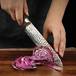 Chef Knife, Super Sharp 7.5 inch Professional Chef's Knife with Pakkawood Handle, VG-5 Stainless Steel, Kitchen Meat Vegetable Knife with Leather Sheath and Gift Box