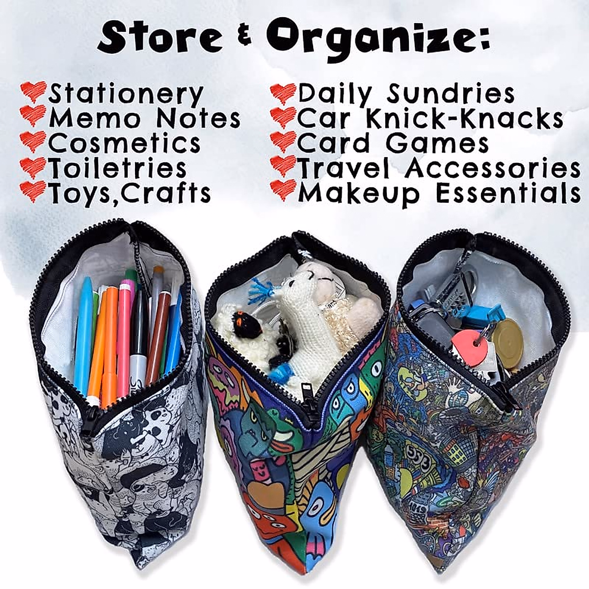 ODDS N TOTES Funny Monsters Jumbo Zipper Pouch Made from Recycled Plastic & Soft Canvas Zipper Pouch (Bundle Pack of 2)