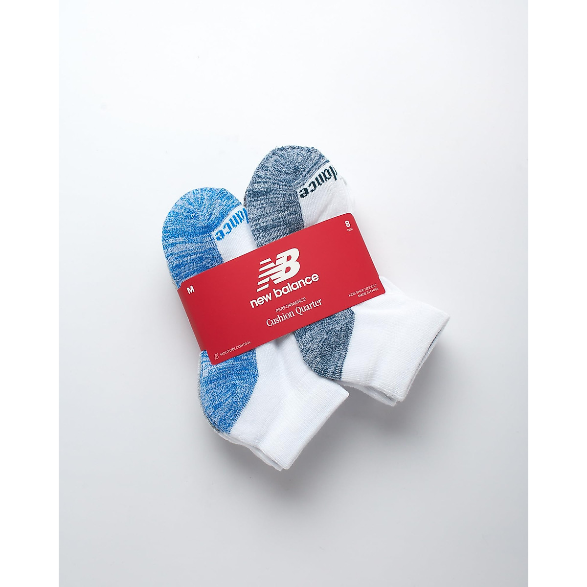 New Balance Boys' Quarter Socks - 8 Pack Performance Cushion Comfort Socks - Athletic Quarter Socks for Boys (4-12), Size Large, All White