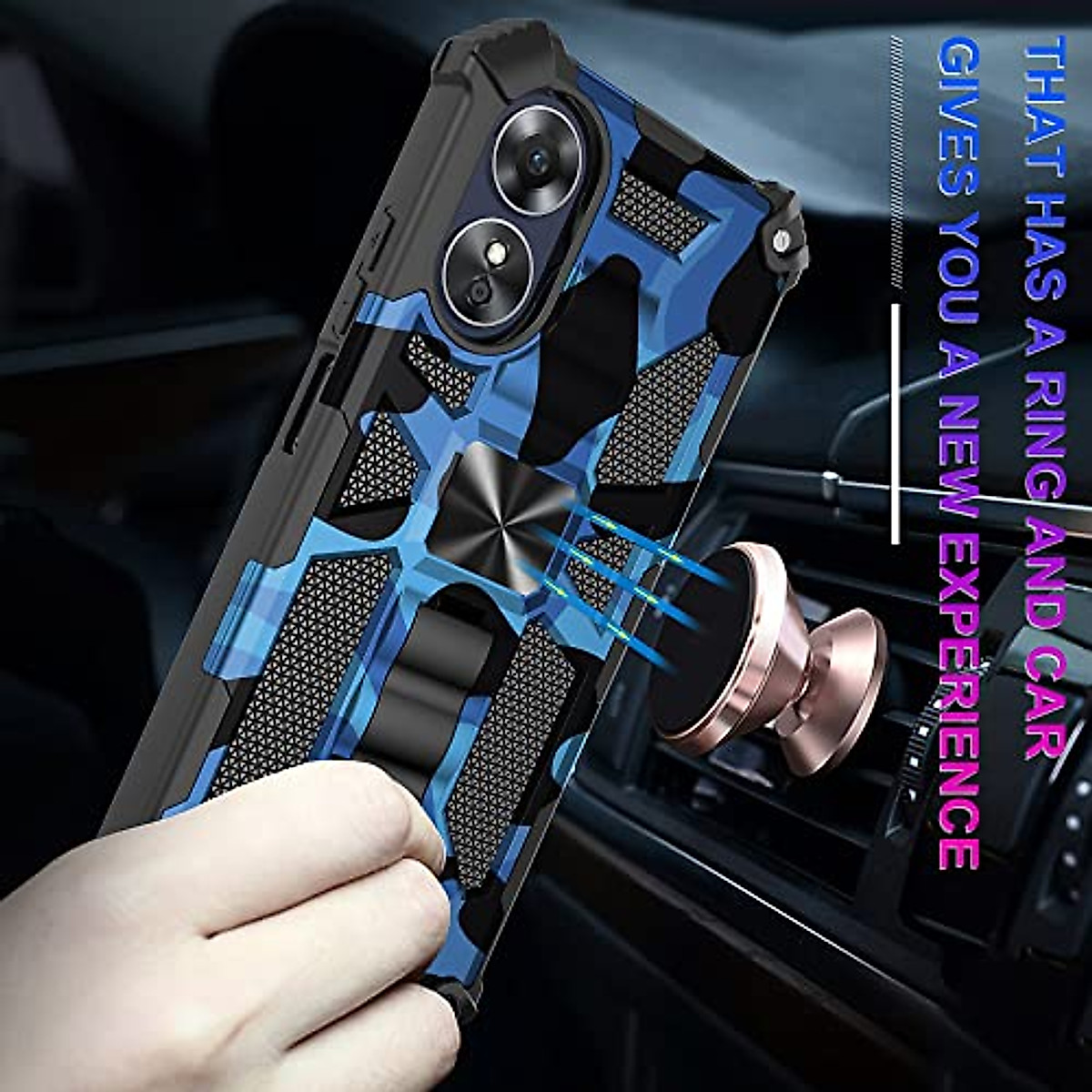 CCSmall Camouflage Case for Oppo A17 with Magnetic Kickstand, Built-in 360° Rotate Ring Stand Magnetic Car Mount Phone Cover Case for Oppo A17 MC Army Green