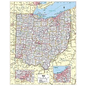 Cool Owl Maps Ohio State Wall Map Poster Large Print Rolled 24W"Hx30"H - paper