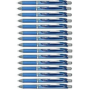 Pentel EnerGel Deluxe RTX Retractable Liquid Gel Pen, 0.5mm, Fine Line, Needle Tip, Blue Ink/Blue Body, Pack of 15