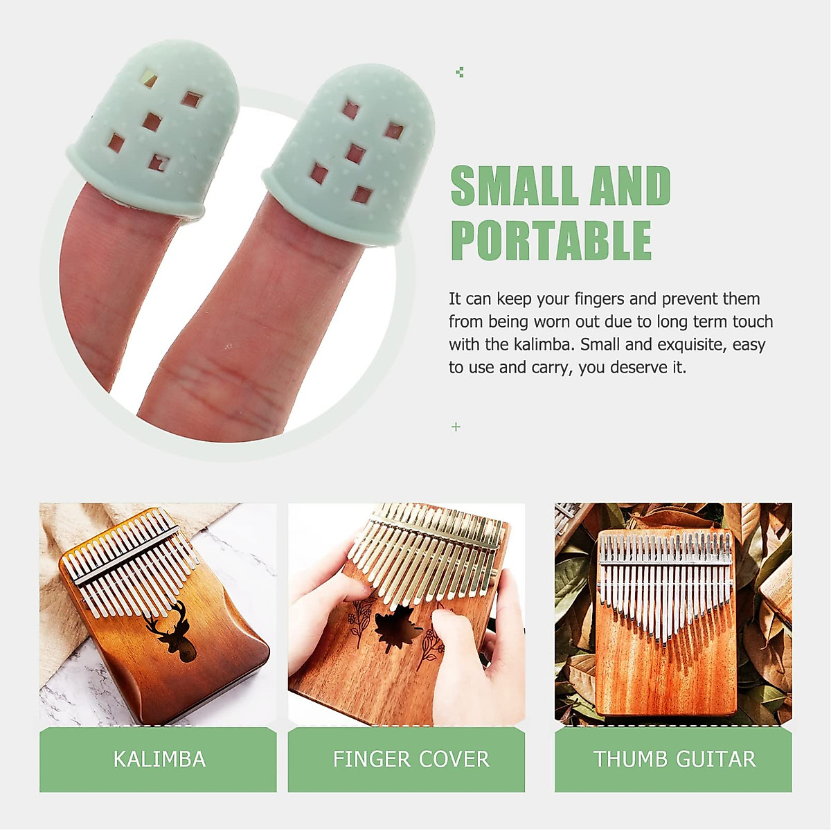 MILISTEN 2pcs Soft Kalimba Finger Protector, Kalimba Silicone Finger Fingertip Protectors, Kalimba Thumb Protector, Guitar Thumb Picks Finger Sleeve for Beginners Starters Kids Adult, Green