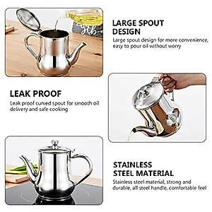 Stainless Steel Oiler with Strainer, Bacon Grease Container with Strainer and Spout, Reusable Stainless Steel Oiler for Bacon Grease, 304 Stainless Steel Oil Strainer Pot for Kitchen (24 oz)