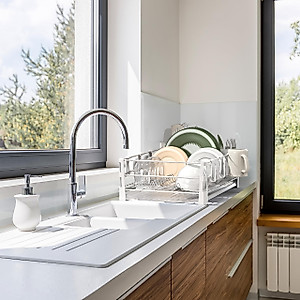 Simple Houseware Dish Rack with Drainers, Mug Holder and Utensil Holder, White