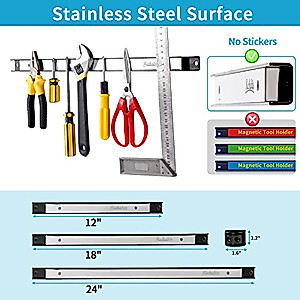 Rechabite 6 Pieces 12" Magnetic Tool Holder Strip, Stainless Steel Surface Tool Magnet Bar, Metal Tool Organizer Rack for Garage Organization, Easy To Install in Workshop, Mounting Screws Included