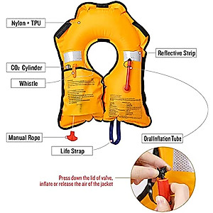 MOCOTONO Inflatable Life Jacket, Automatic/Manual Inflatable PFD Life Vest for Adults, Red - Auto Inflatable