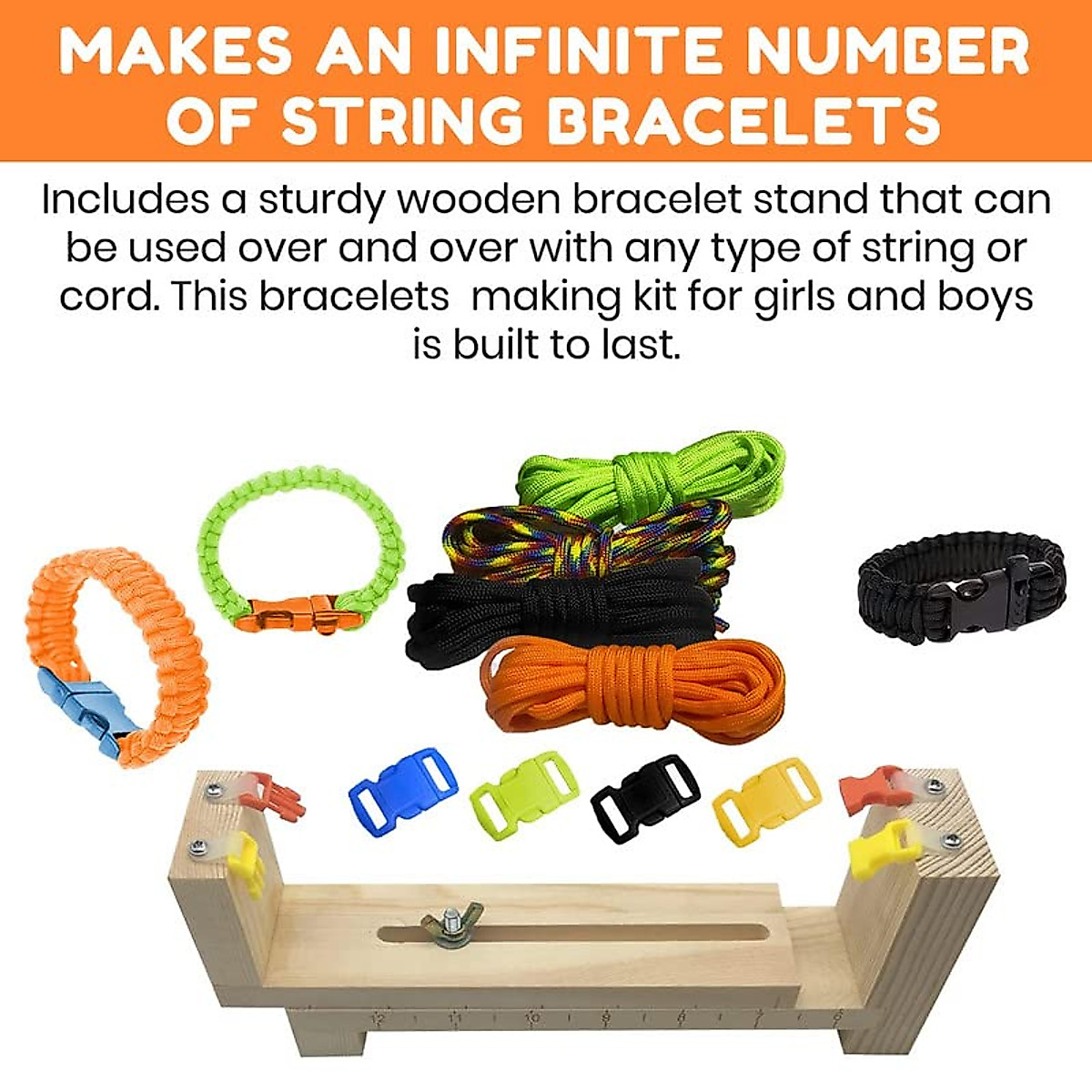 3 Bees & Me Paracord Bracelet Kit for Boys & Girls - Complete DIY Friendship Bracelet Maker Set with Jig Loom & Paracords for Kids, Tweens & Teens