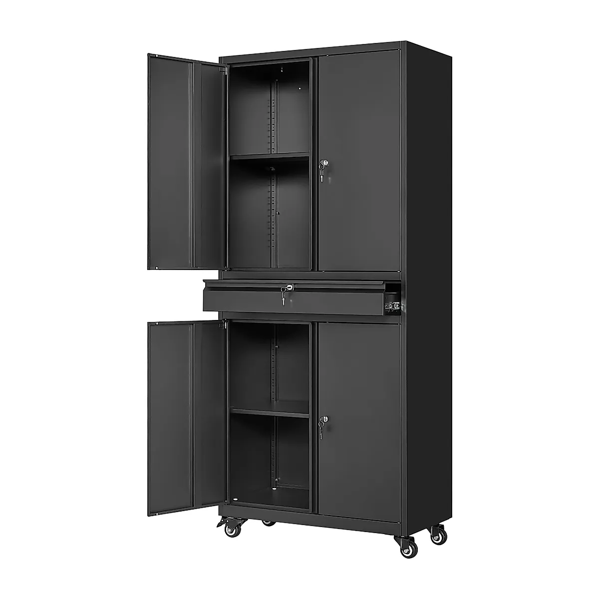 Yizosh Metal Garage Storage Cabinet with Locking Doors and Adjustable Shelves, Rolling Tool Storage Cabinet with 4 Wheels and 1 Drawer - 73" Steel Locking Cabinet for Garage, Warehouse (Black)