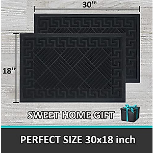 2 Pack Door Mats Outdoor Indoor Entrance 30x18 Heavy Duty Easy Clean Welcome Mat Patio Waterproof, Non-Slip Exterior Rubber Doormat for Outside Entry Home, Front Door Matts, Entryway Floor Rug, Black