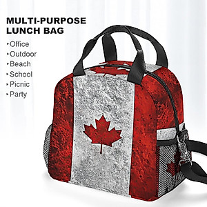 Lunch Box Women Boys Girls Canada Flag Lunch Bag Insulated Thermos Tote with Water Bottle Holder & Removable Shoulder Strap for Back to School Travel Work