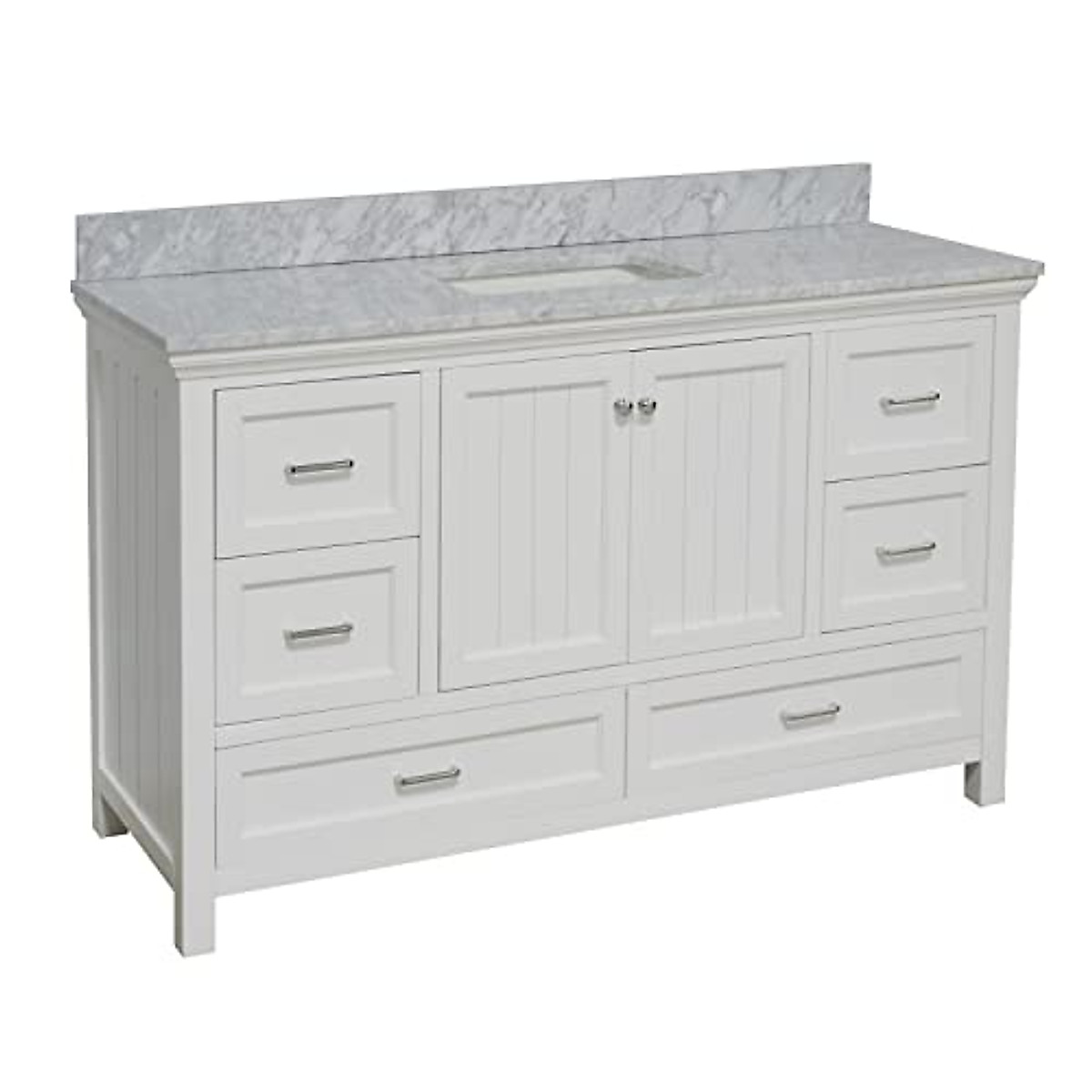 Kitchen Bath Collection Paige 60-inch Single Bathroom Vanity (Carrara/White): Includes White Cabinet with Authentic Italian Carrara Marble Countertop and White Ceramic Sink