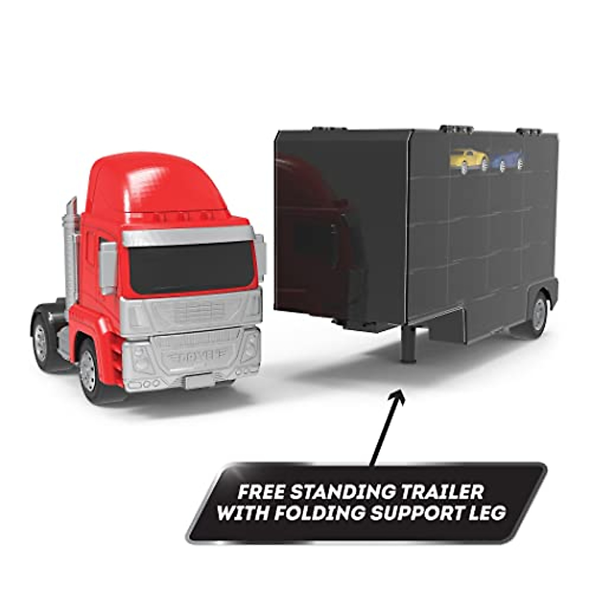 Driven by Battat – Toy Truck Car Carrier — Truck Toy with 34 Storage Space – 10 Pull Back Cars Included – Detachable Trailer – Gift Toy Car for Boys & Girls & Toddlers Aged 3+