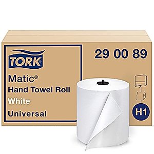 Tork Matic Paper Hand Towel Roll White H1, Universal, 100% Recycled Fiber, 6 Rolls x 700 ft, 290089