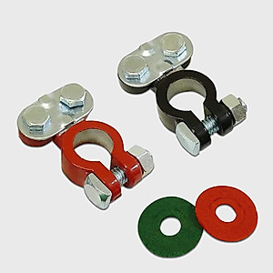 neynavy 2 PCS Cables Terminal Connectors, Zinc Plated Car Battery Cable Terminal Connector Top Terminal with 2 PCS Washers, Fit for Marine Car Boat RV Vehicles (Silver)