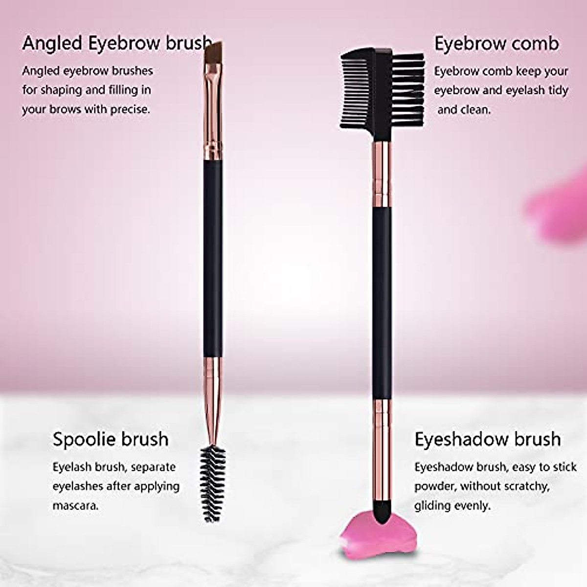 Duo Eyebrow Brush, Eyebrow Brush Eyelash Comb and Eye Shadow Brush, Professional Angled Eye Brow Brush and Spoolie Brush Set (Black)