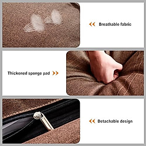 CLIPOP Modern Living Room Accent Chair with Ottoman, Comfy Linen Armchair with Adjustable Backrest(5 Angles), Solid Wood Legs, Leisure Upholstered Single Sofa Chair with Footrest, Brown