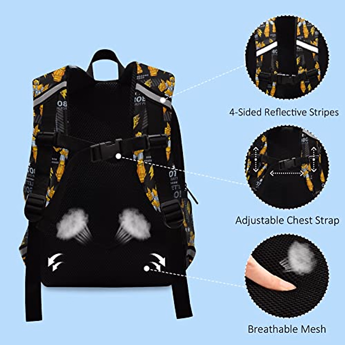 Kid's Toddler Backpack Abstract Robots Soldier Preschool Backpack for Ages 3-6, Funny Warrior Lightweight Book Bag for Boy & Girl, Adjustable Strap 13in Waterproof Kindergarten Schoolbag